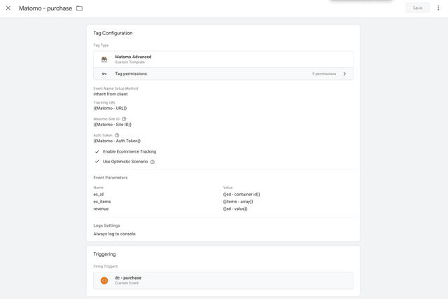 Matomo tag for server GTM - Stape