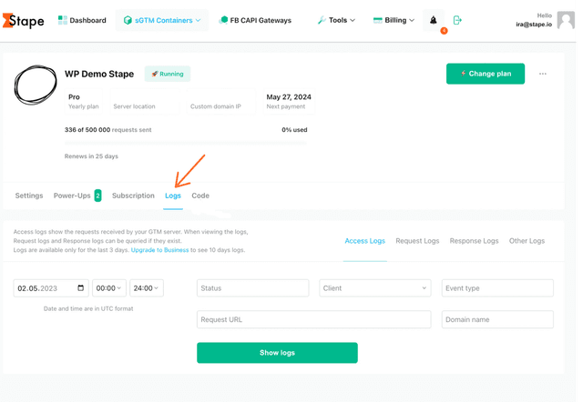 Debugging and monitoring server-side tracking configuration - Stape