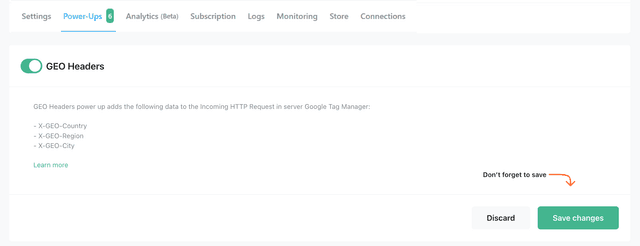 Compruebe nuestras GEO Headers power-up y añada a la solicitud - Stape