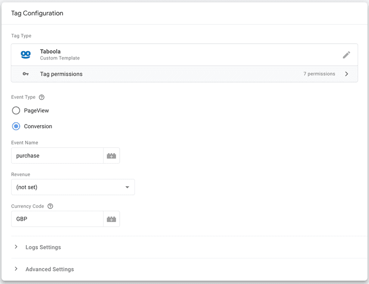 Taboola server-side tracking using server Google Tag Manager - Stape