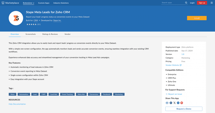 How to set up Meta Conversions API for Zoho CRM with Stape’s app