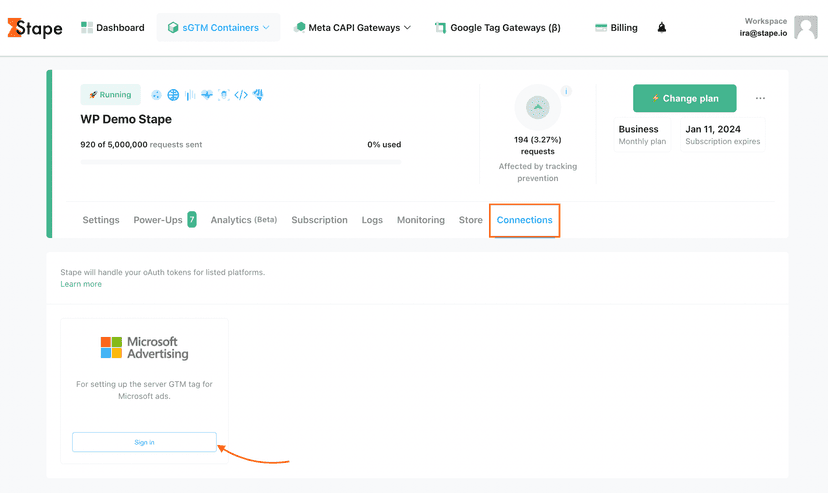 Microsoft Advertising Connection - Stape