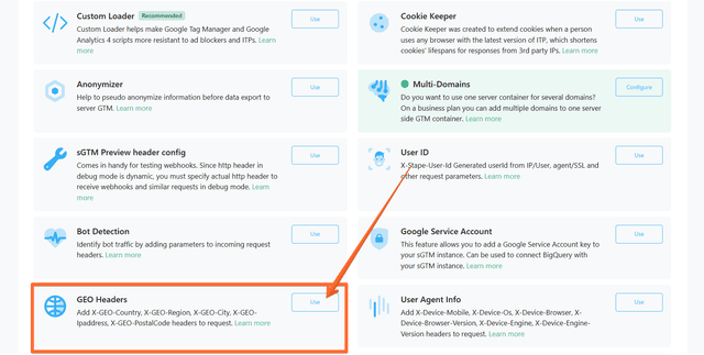 GEO Headers power-up | Stape
